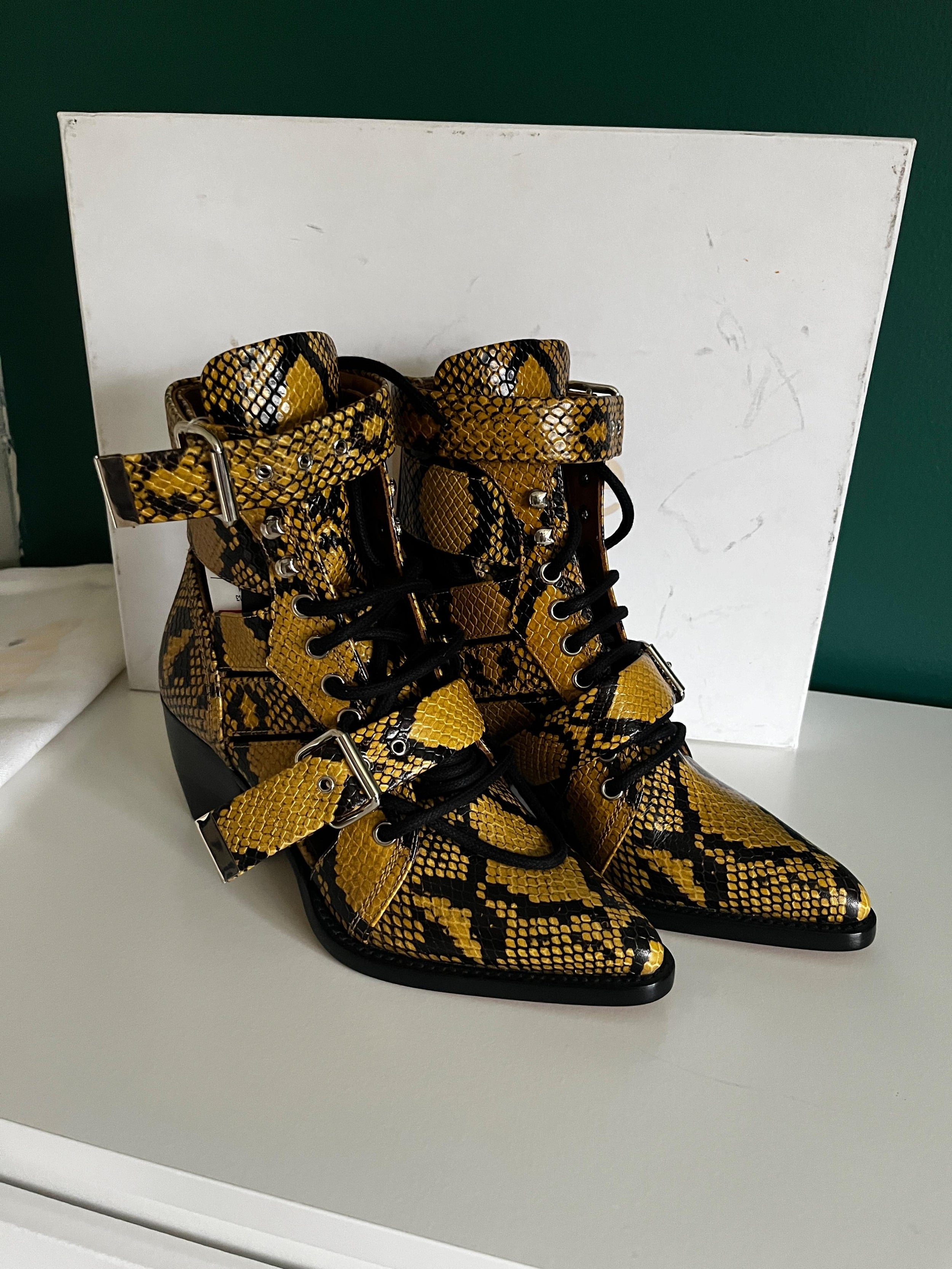 Chloe Yellow Snake Effect Rylee Ankle Boots · HEWI