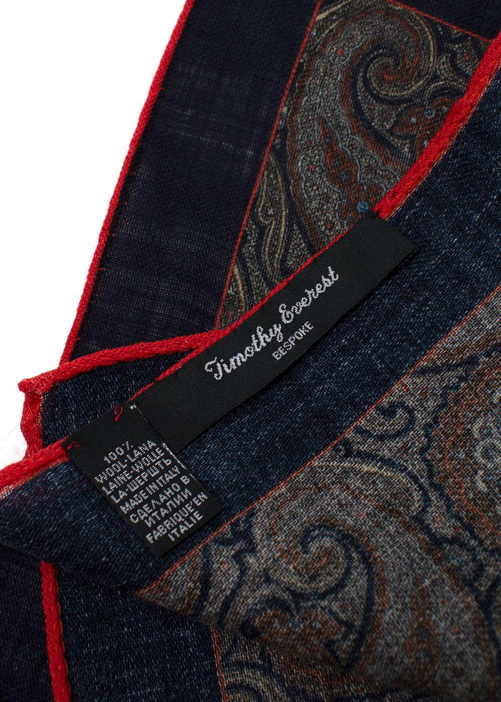 Timothy Everest Navy and Grey Paisley Pocket Square · HEWI