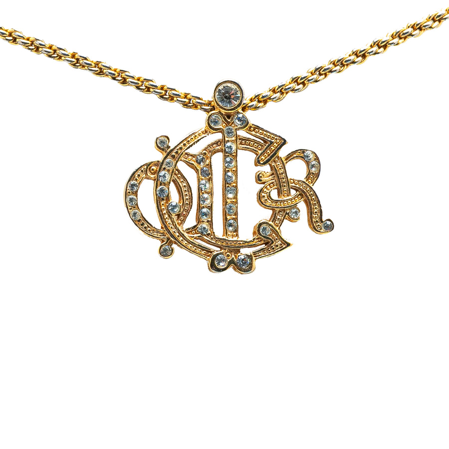 Gold Plated Logo Crystal Pendant Necklace · HEWI